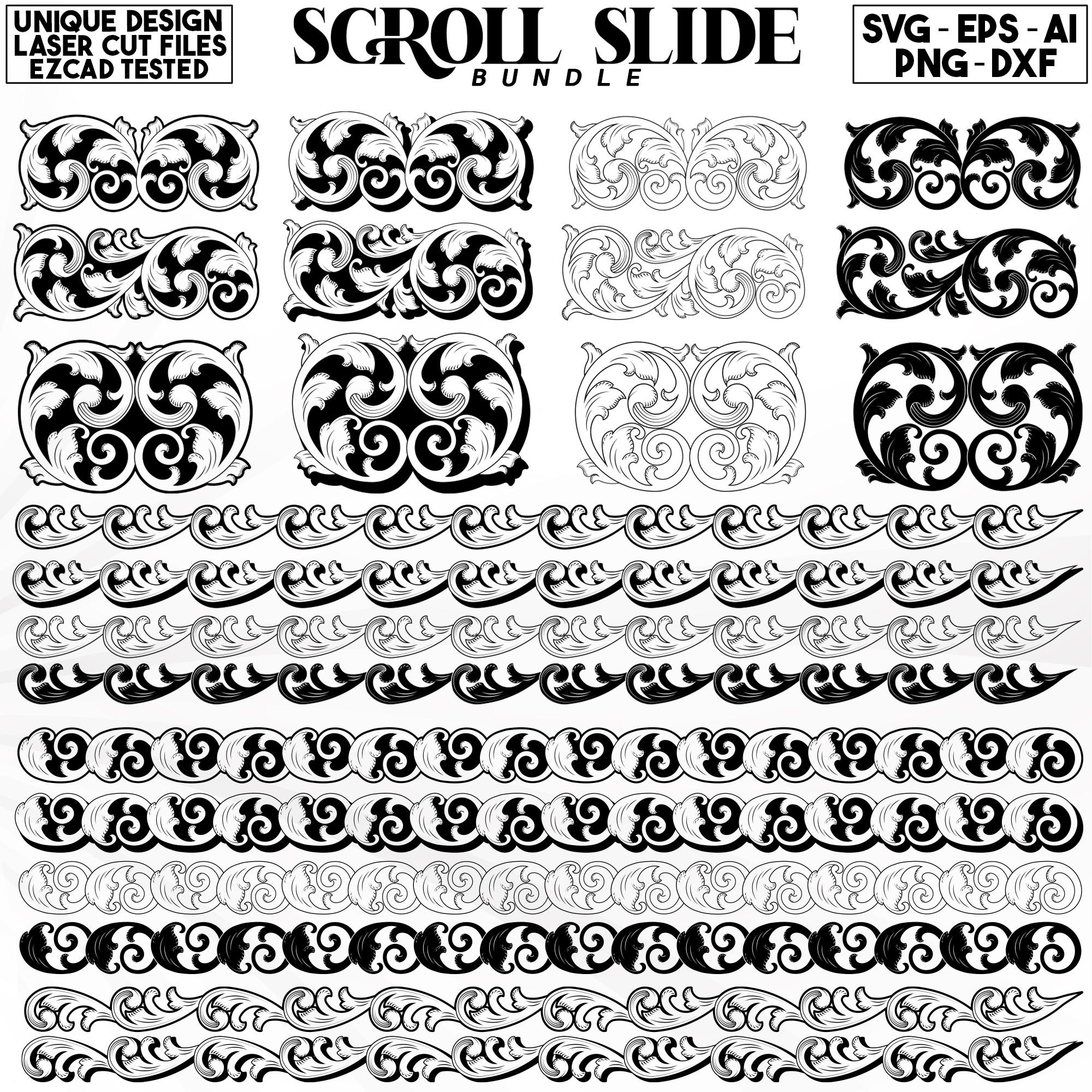 Custom Scroll Work Laser Engraving Design Bundle, Scroll Slide Patterns ...