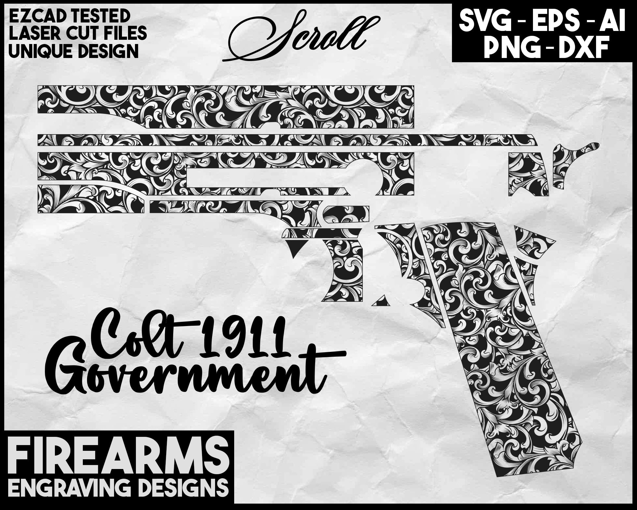 Colt 1911 Government Scroll Work Pattern Design,work Laser Engraving Design,scroll Design,scroll ...