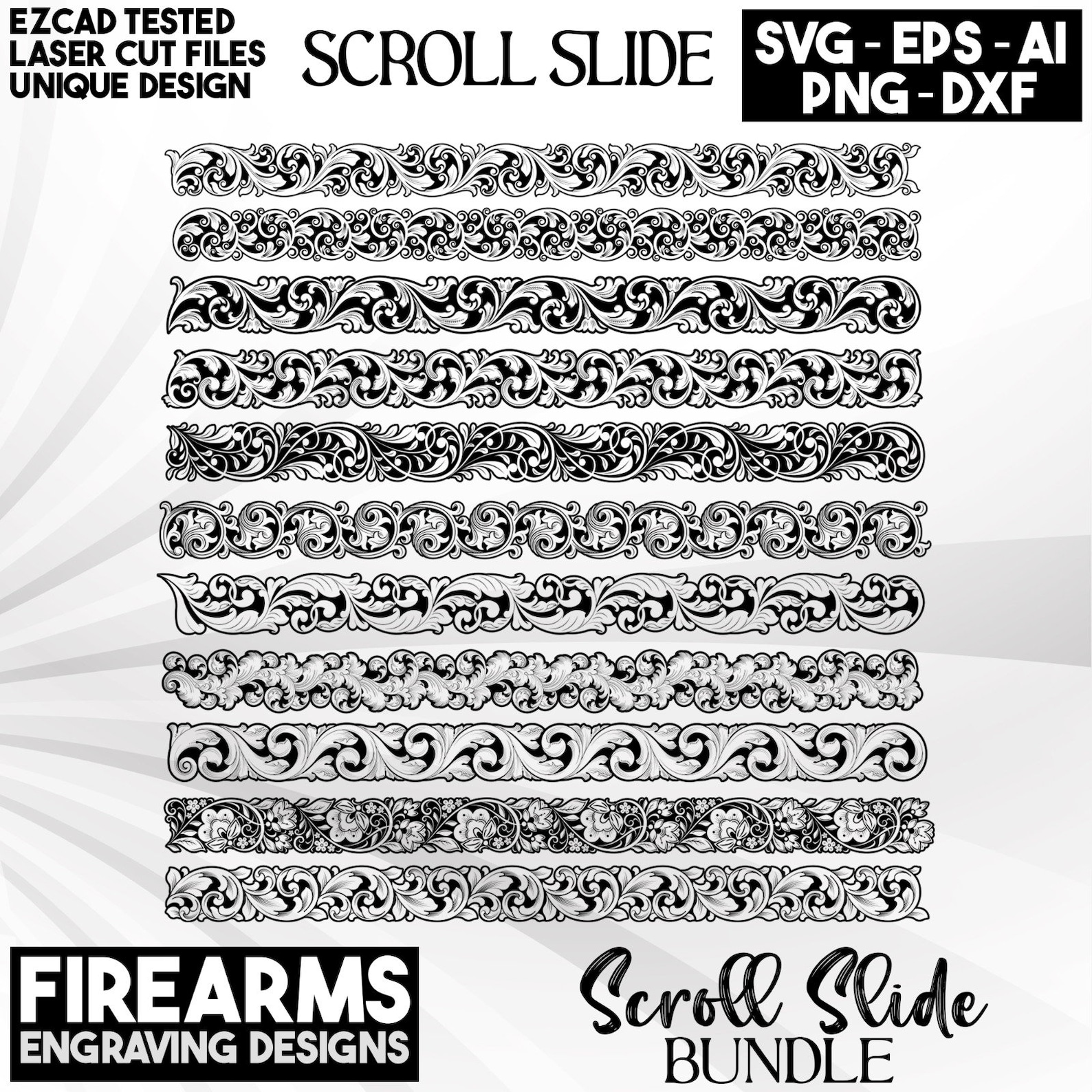 Scroll Work Slide Pattern Bundle,vector Gun Scroll Designs, Firearms ...