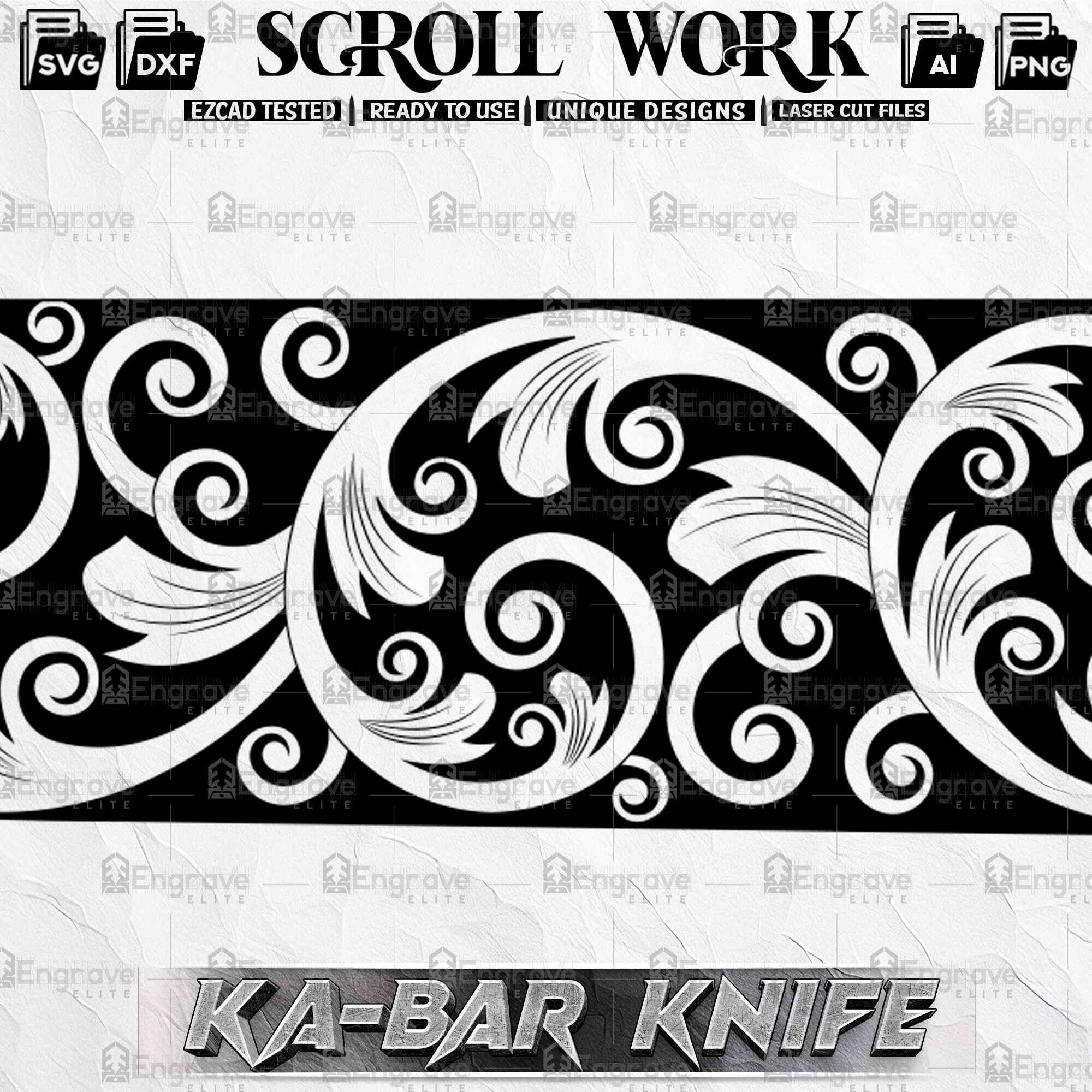 KA-BAR Custom Knife Scroll Work Laser Engraving Design, Scroll Laser ...