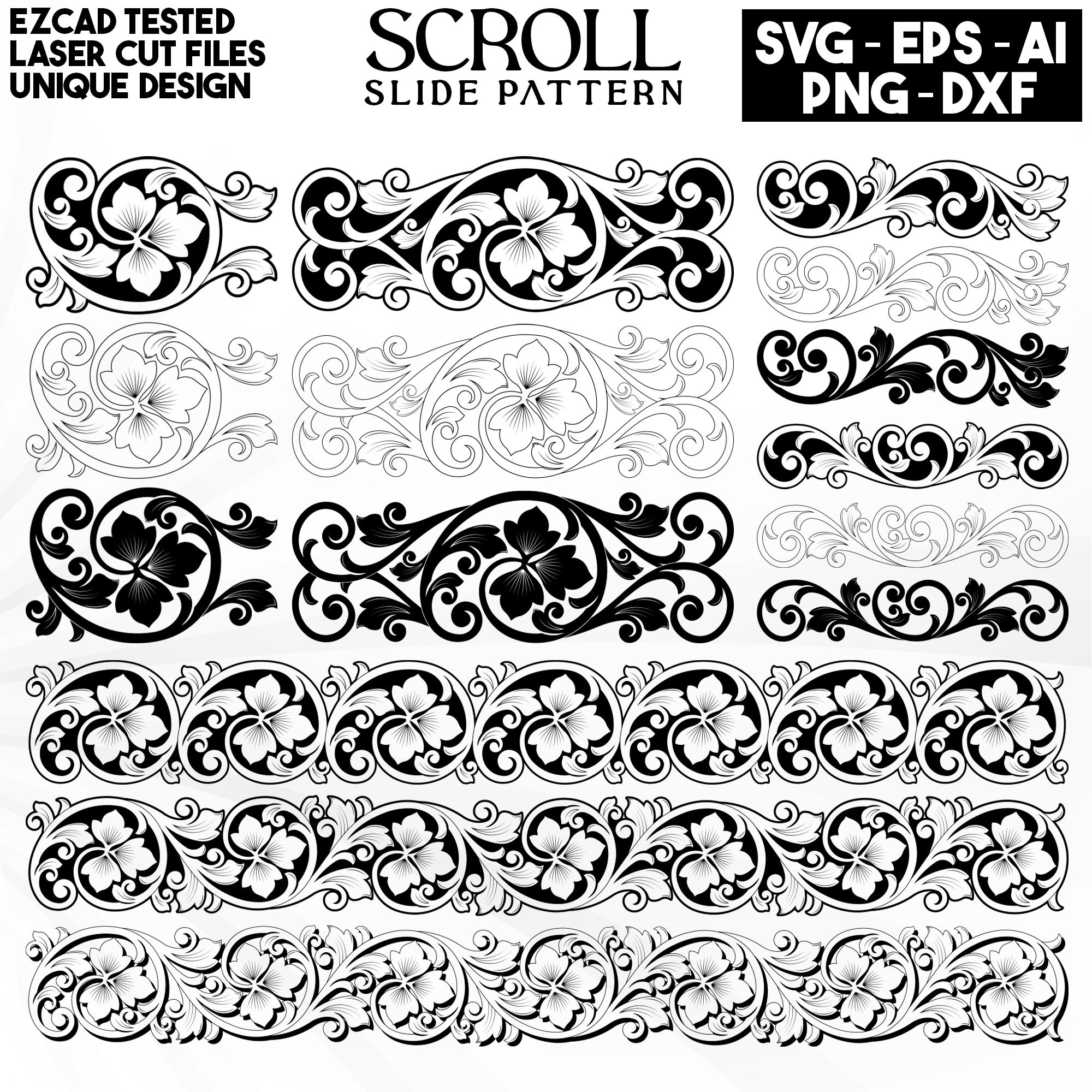 Custom Scroll Slide Pattern Laser Engraving Design, Firearms Scroll Laser Art, Scroll SVG Files ...