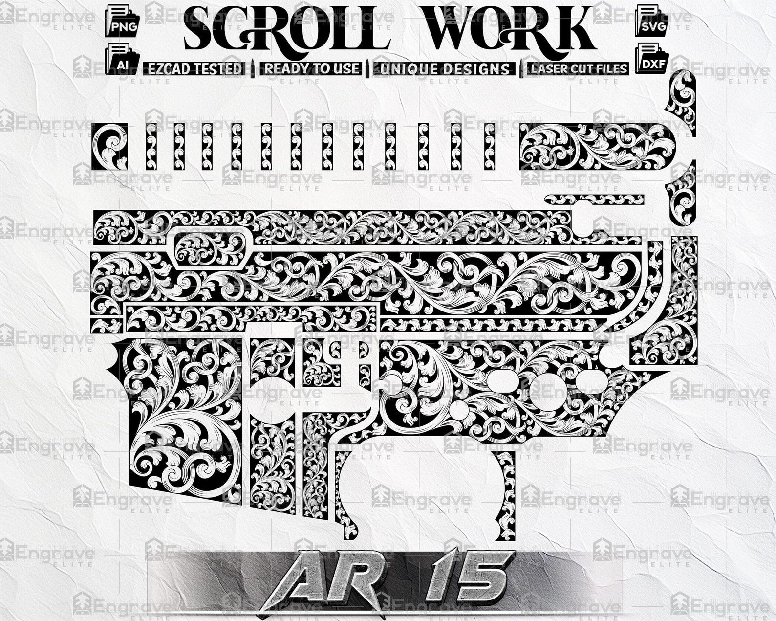 Custom AR-15 Firearm Scroll Work Laser Engraving Files | Intricate ...