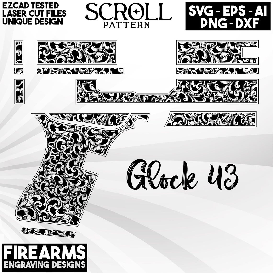 Glock43 Scroll Pattern Laser Engraving Files, Glock Firearms Scroll ...