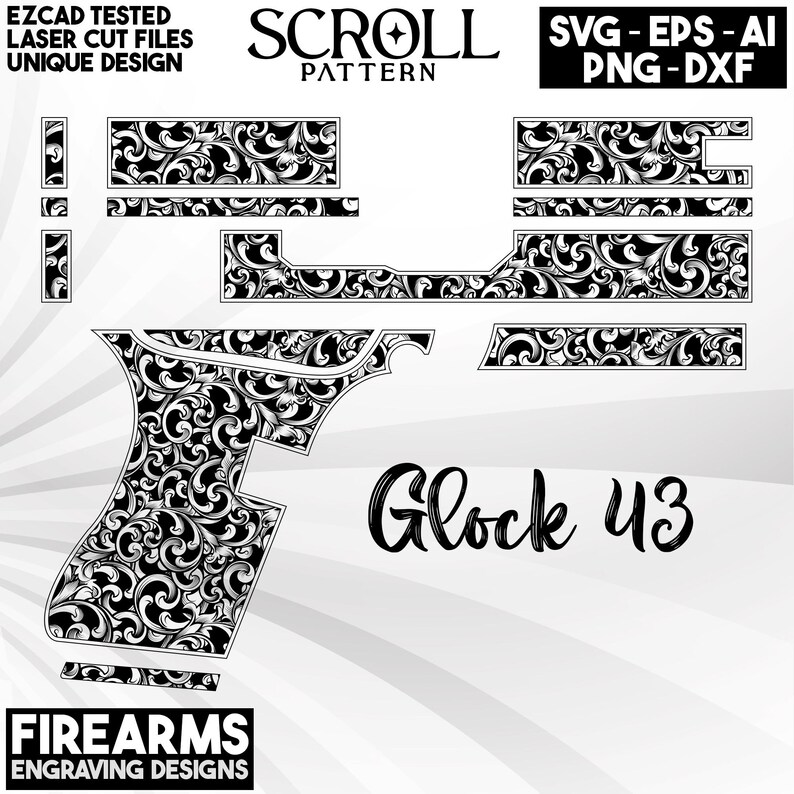 Glock43 Scroll Pattern Laser Engraving Files, Glock Firearms Scroll ...