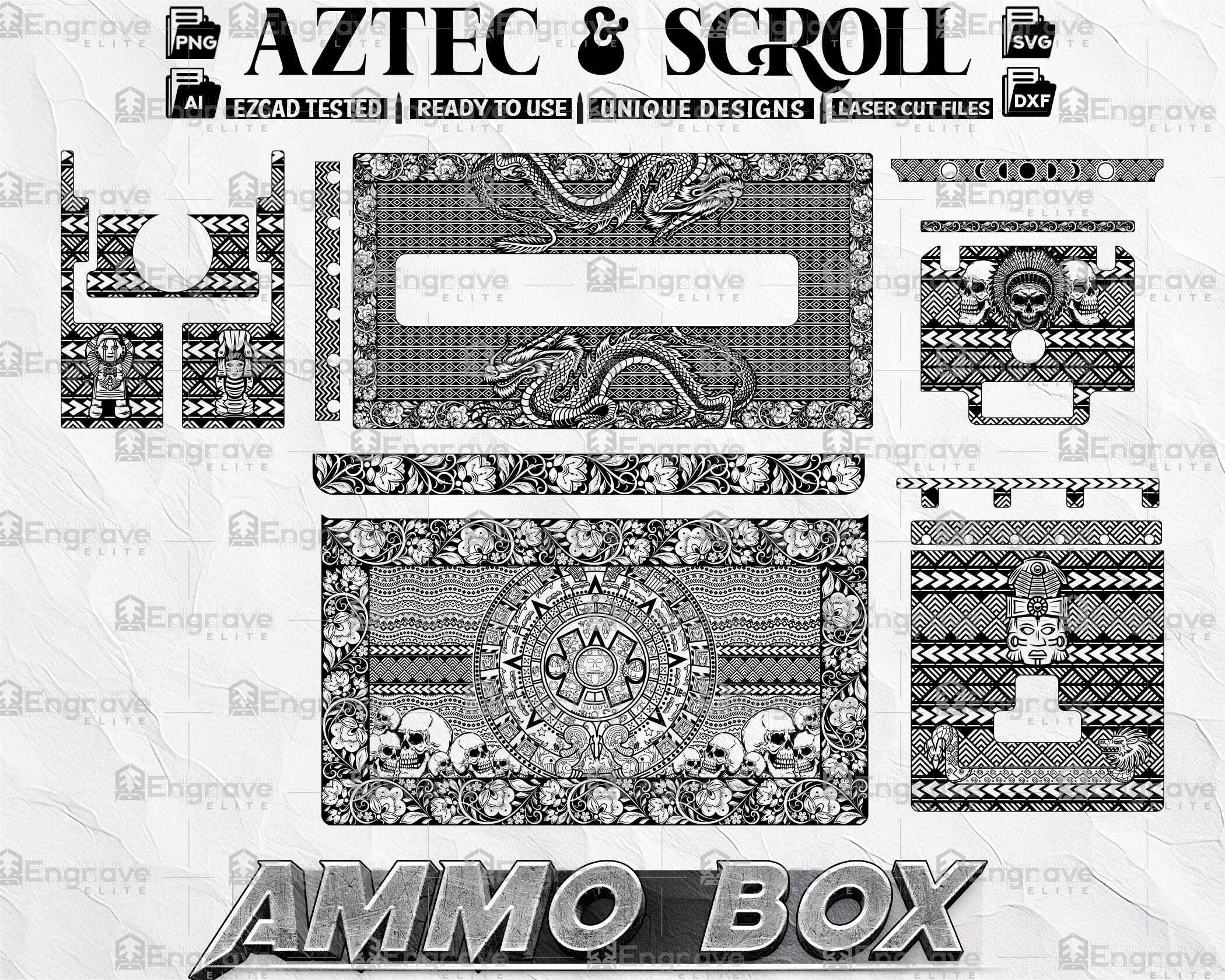Aztec and Scroll Work Digital Files for Ammo Box Laser Engraving Design ...