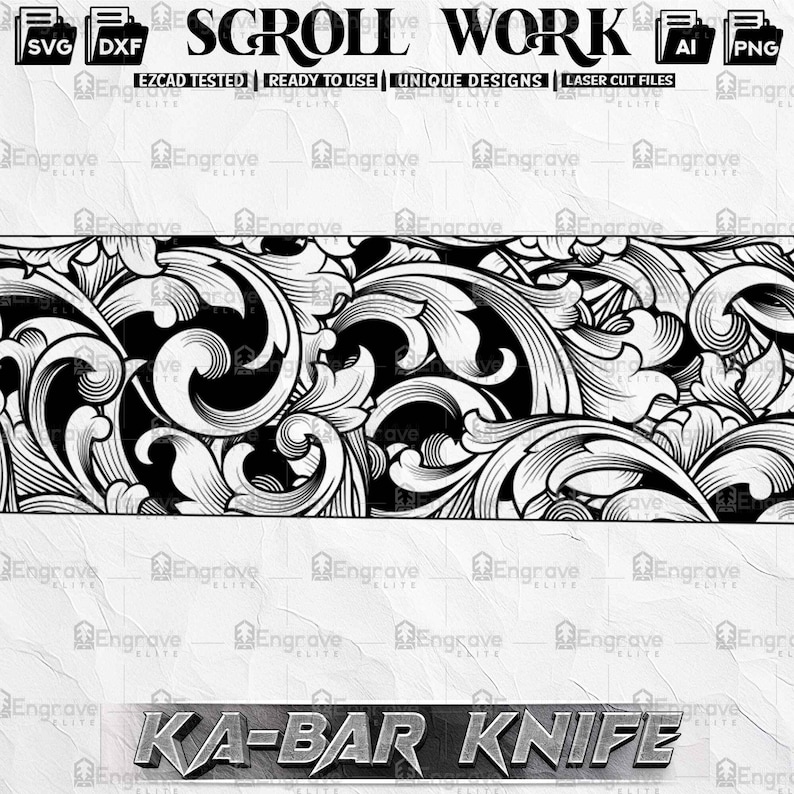KA-BAR Knife Scrollwork SVG | Laser Engraving Digital File | Ornate ...
