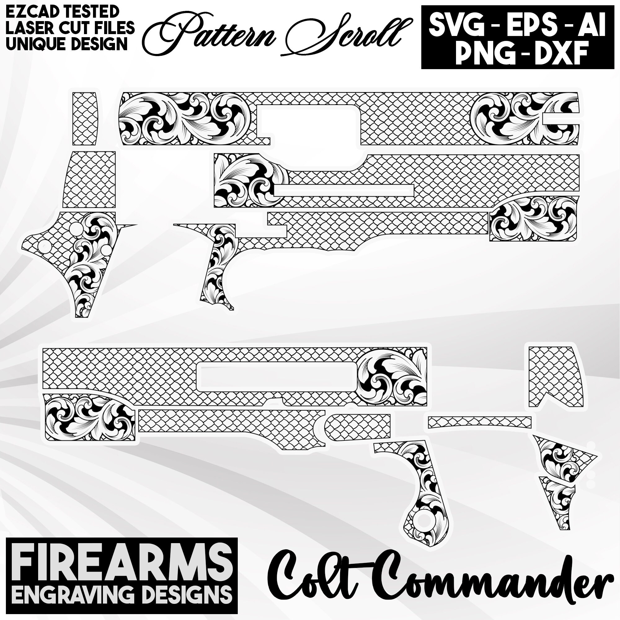 Colt Commander Pattern and Scroll Work Laser Engraving Design, Scroll ...
