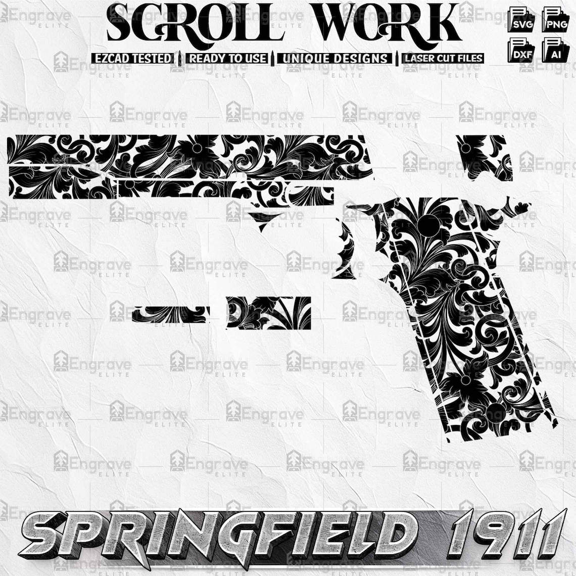 Custom Springfield1911 Firearm Scrollwork Pattern Laser Engraving Files ...
