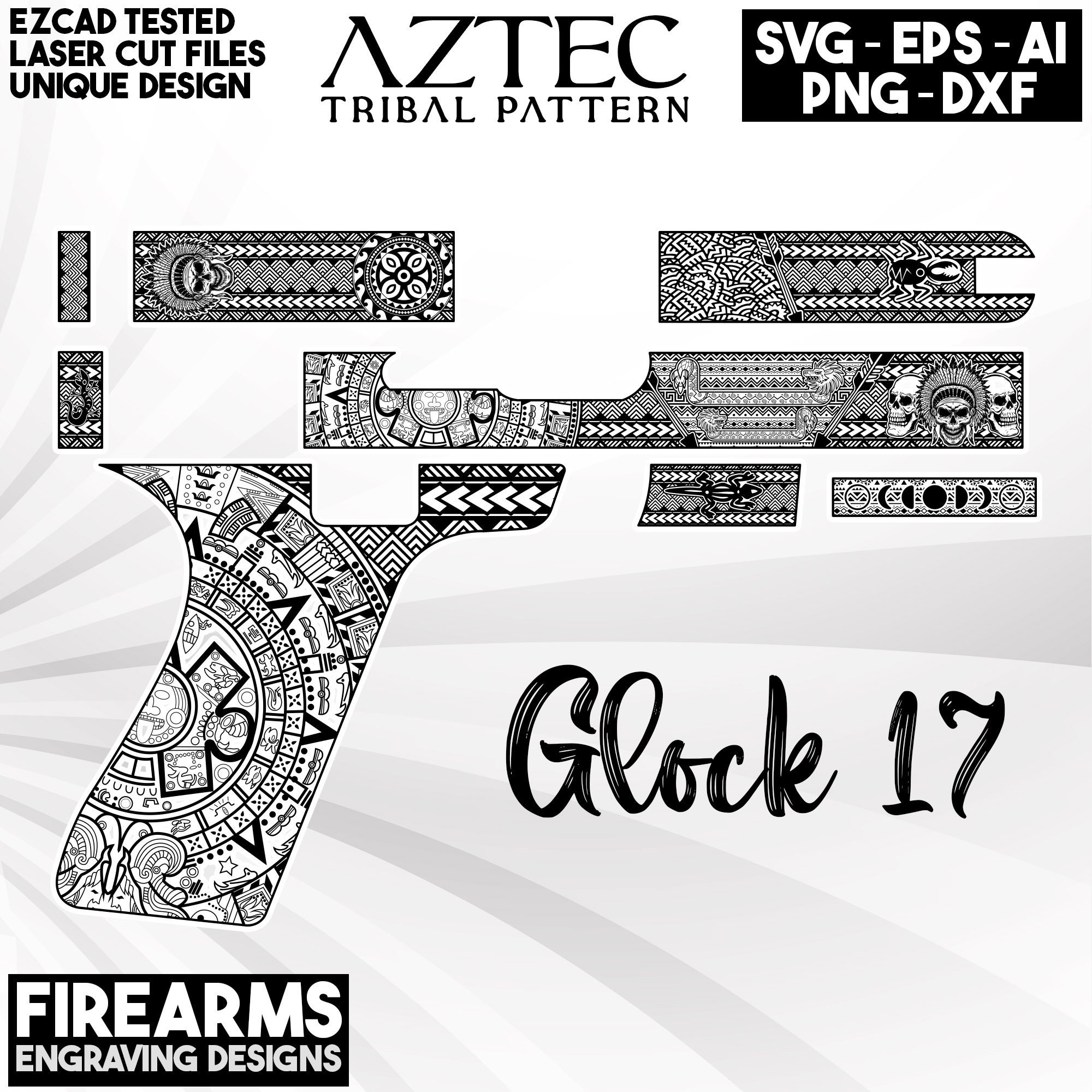 Glock 17 Firearm Aztec Laser Engraving Designs: High-quality Patterns ...