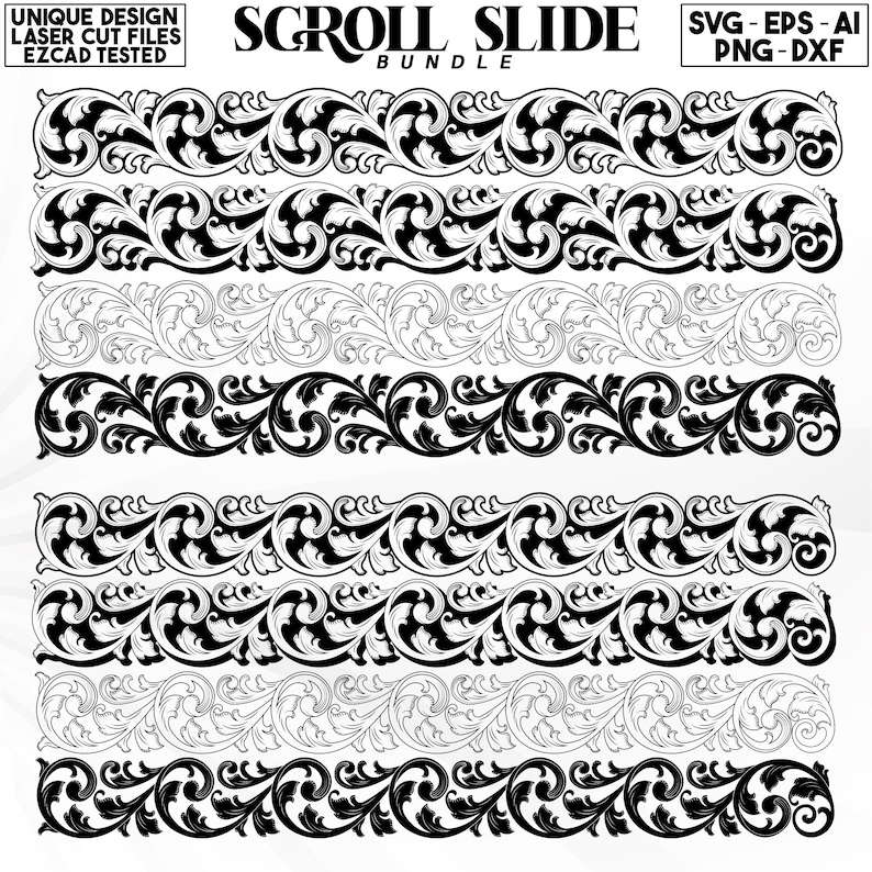 Custom Scroll Work Laser Engraving Design Bundle, Scroll Slide Patterns ...