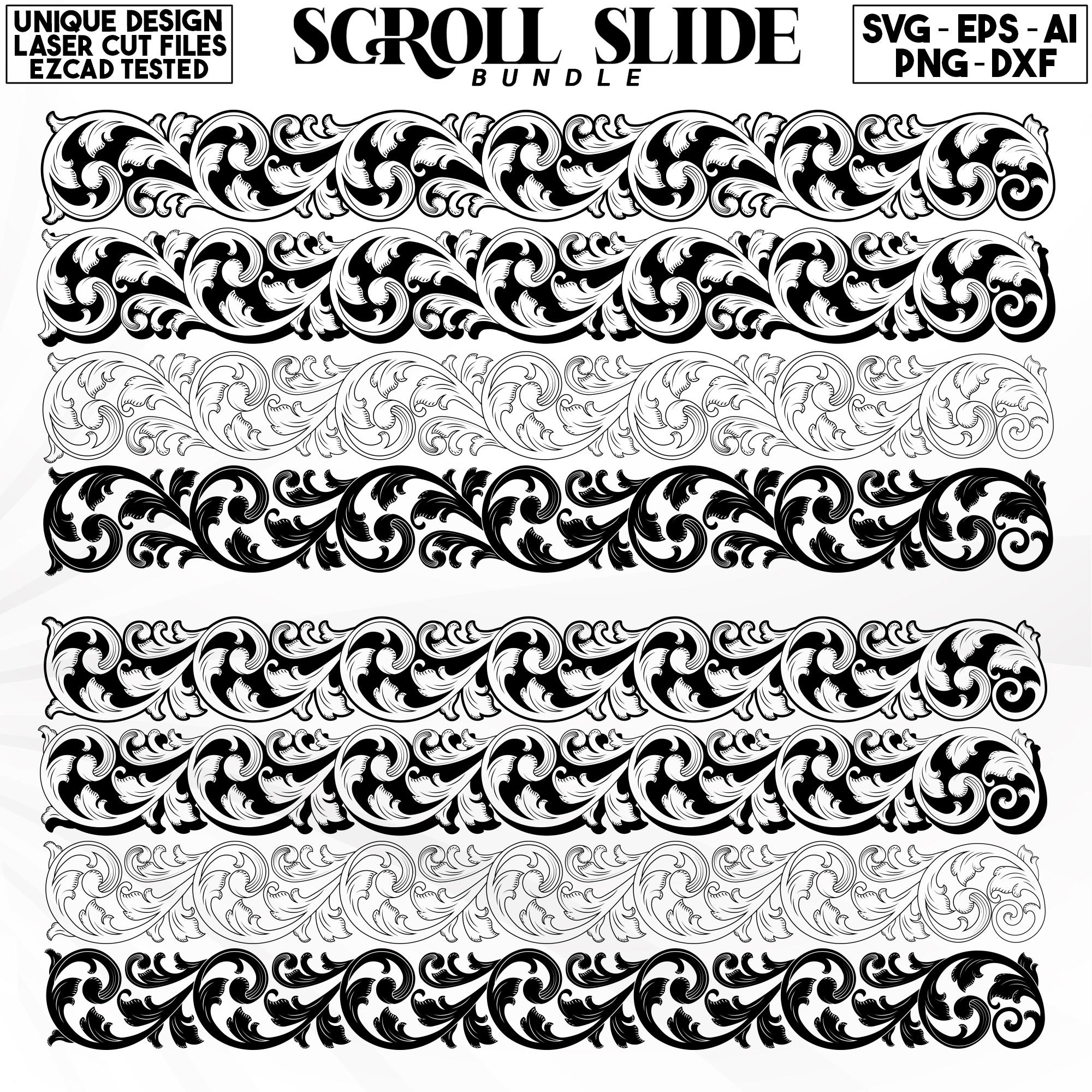 Custom Scroll Work Laser Engraving Design Bundle, Scroll Slide Patterns SVG, Firearms Scroll ...