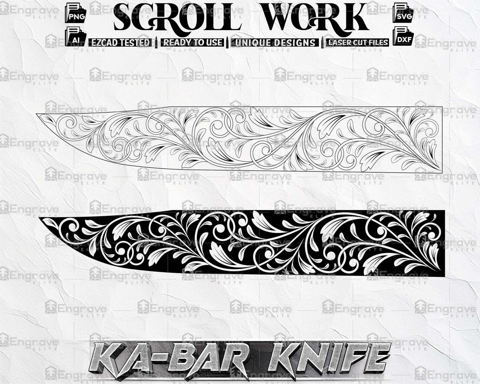 Custom Knife KA-BAR Scroll Work Laser Engraving Design, Knife Laser ...