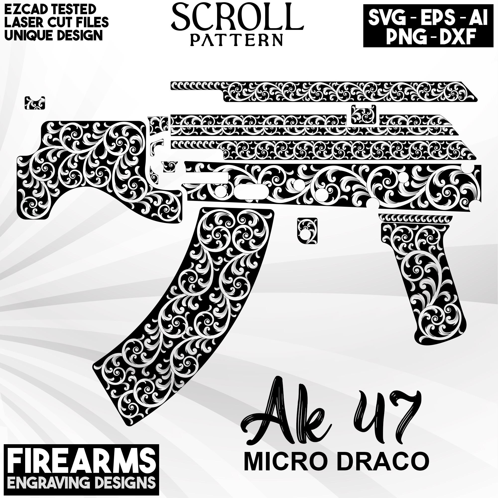 Ak47 Micro Draco Firearms Scroll Work Laser Engraving Design, Scroll ...