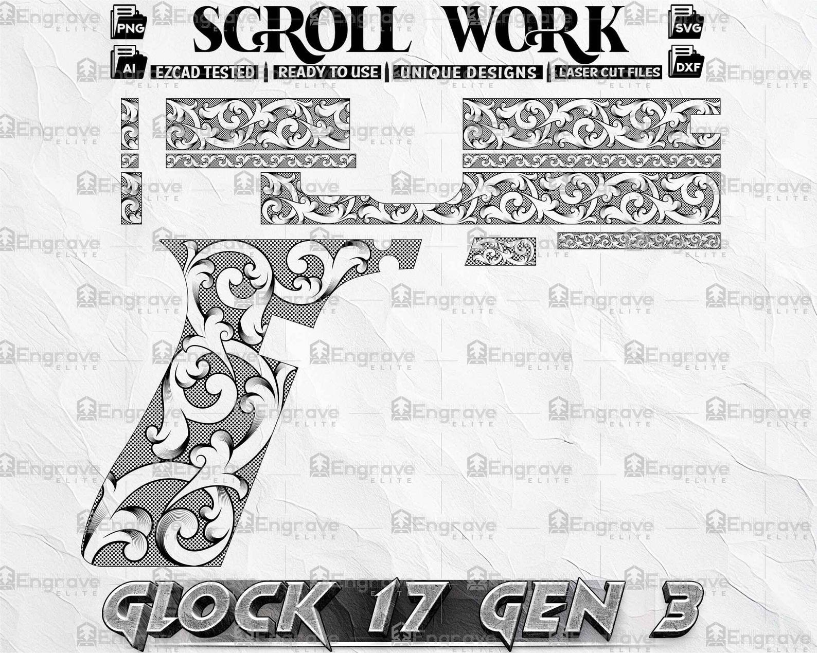 Glock17 Gen3 Custom Stippling Scroll Firearms Laser Engraving Design ...