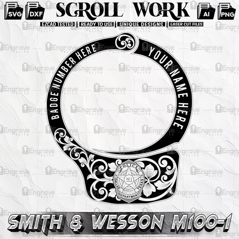 Smith & Wesson M100 Handcuff Scrollwork Laser Engraving Design, SVG Dxf ...