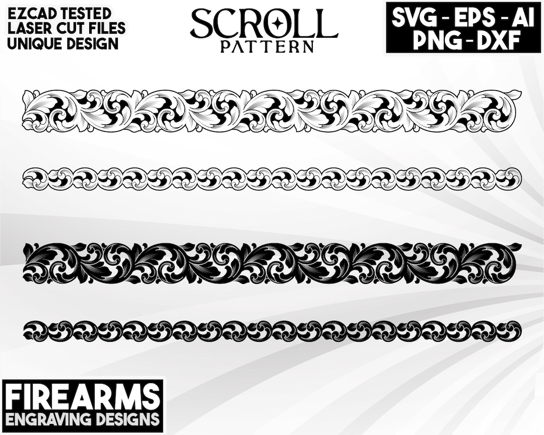 Custom Scroll Work Laser Engraving Design, Vector Scroll Firearms Pattern Design, Floral Scroll ...