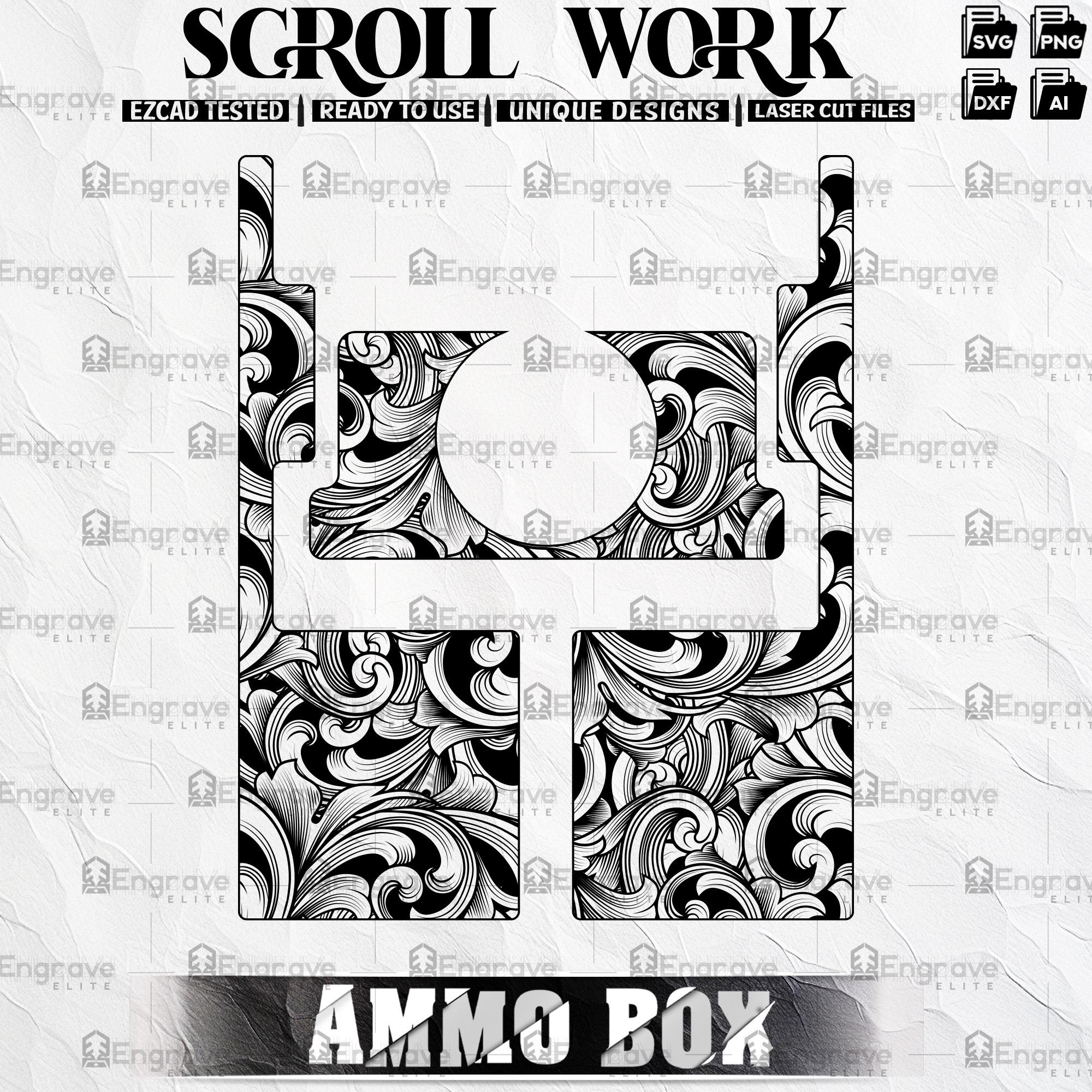Ammo Can Scrollwork Laser Engraving Design | Detailed Vector SVG, DXF ...