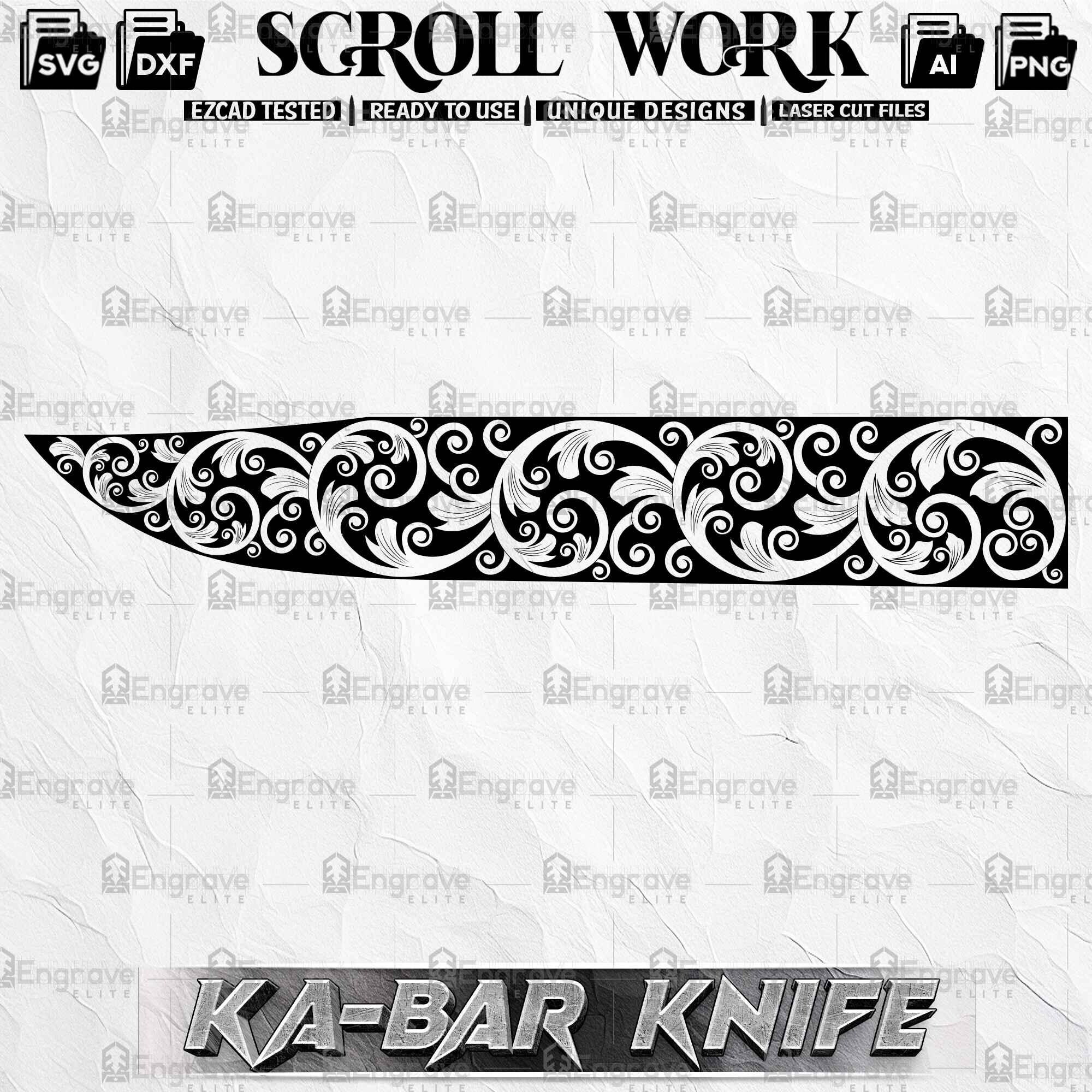 KA-BAR Custom Knife Scroll Work Laser Engraving Design, Scroll Laser ...