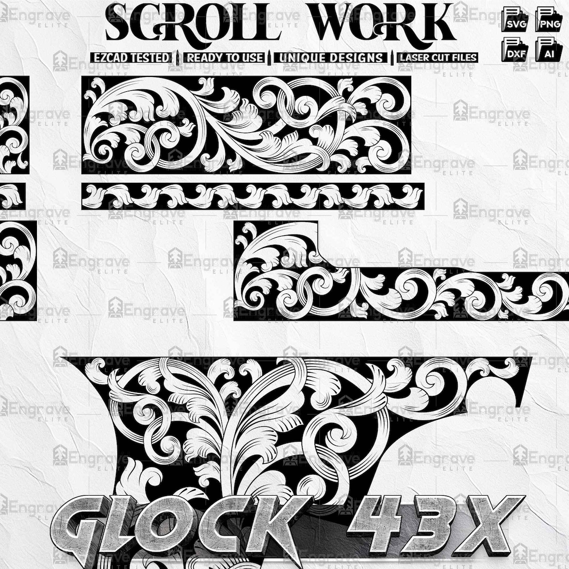 Custom Glock43x Scroll Engraving Files, Scroll Filigree Svg, Glock ...