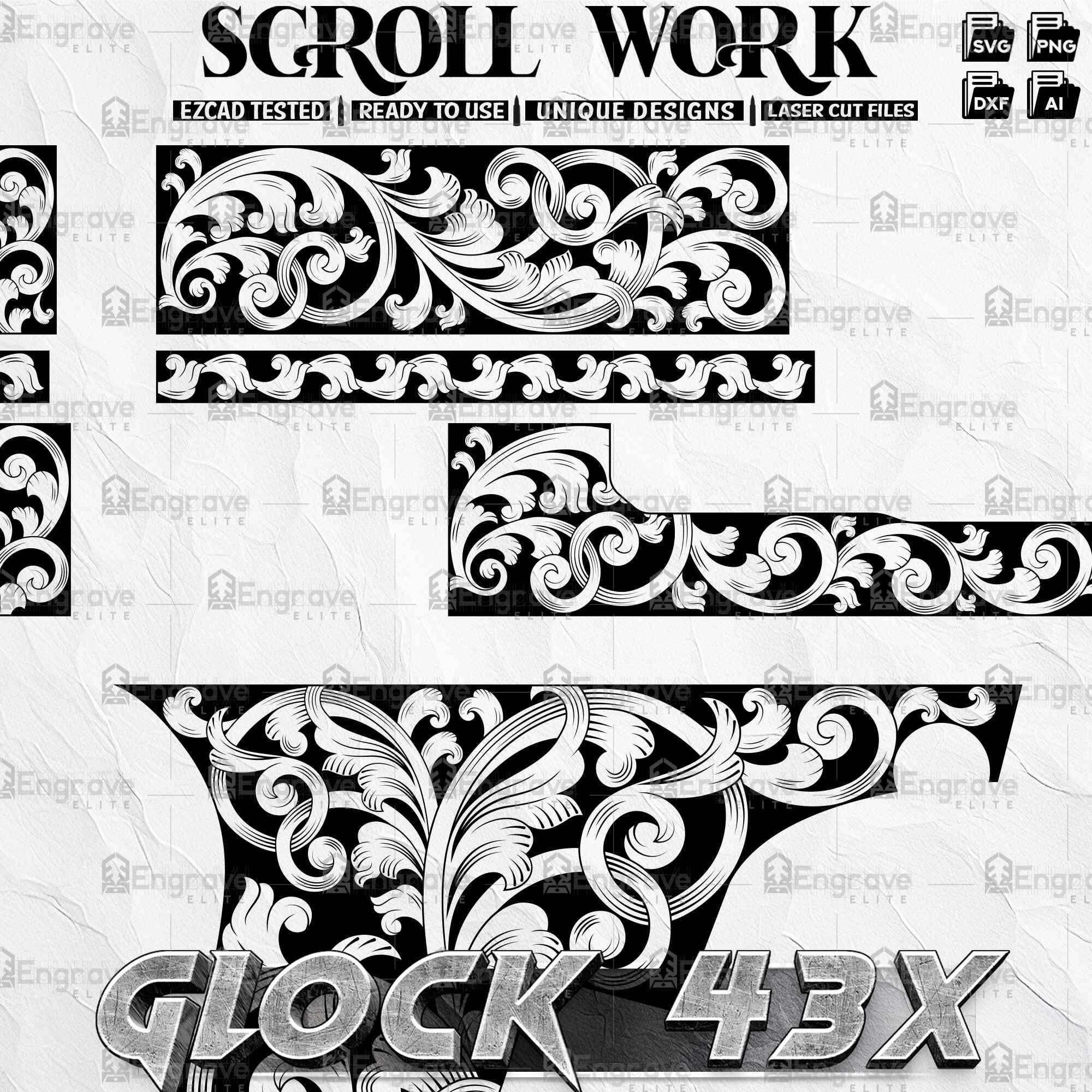 Custom Glock43x Scroll Engraving Files, Scroll Filigree Svg, Glock ...