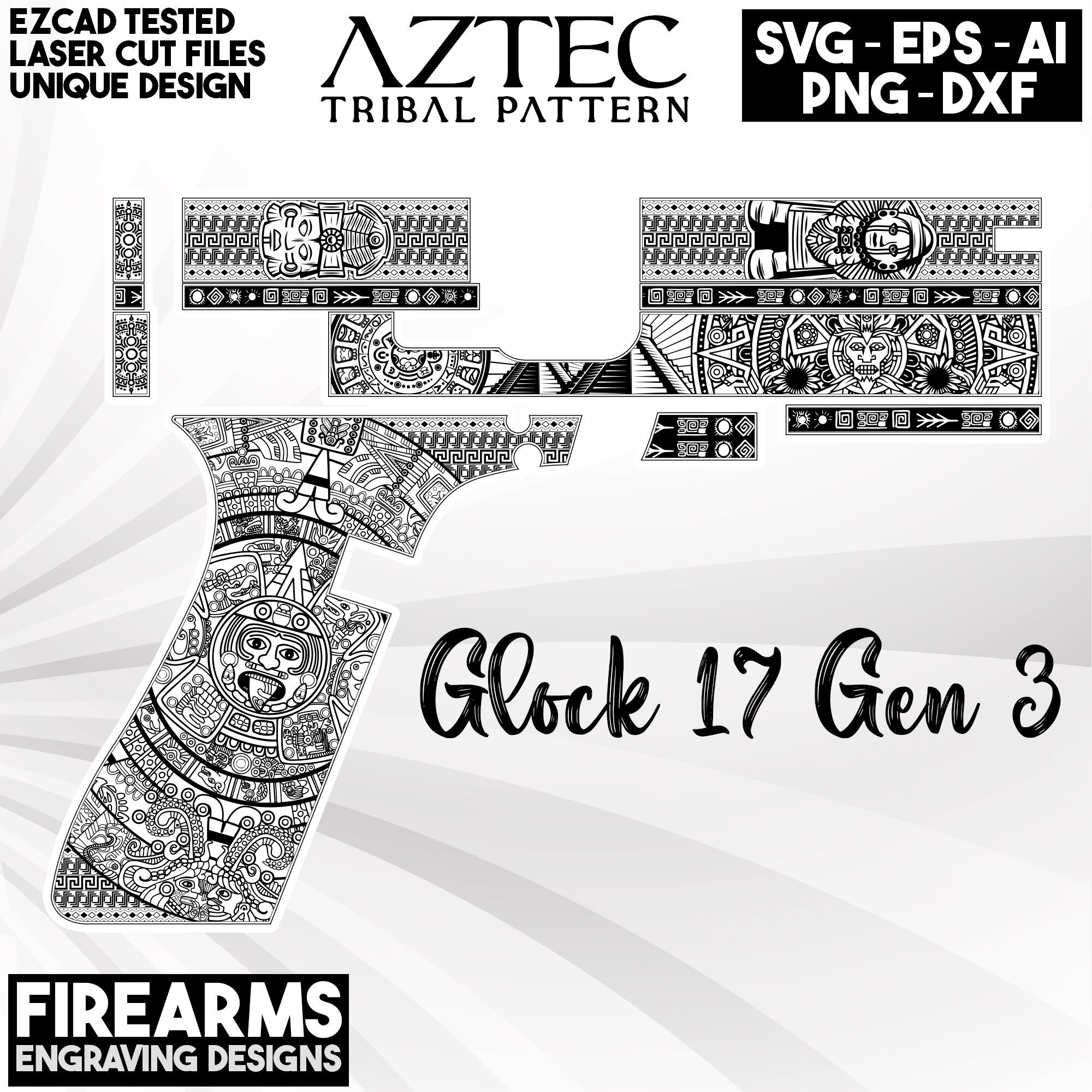 Glock 17 Gen 3 Aztec Gun Design, Aztec Engraving Design, Aztec Gun ...