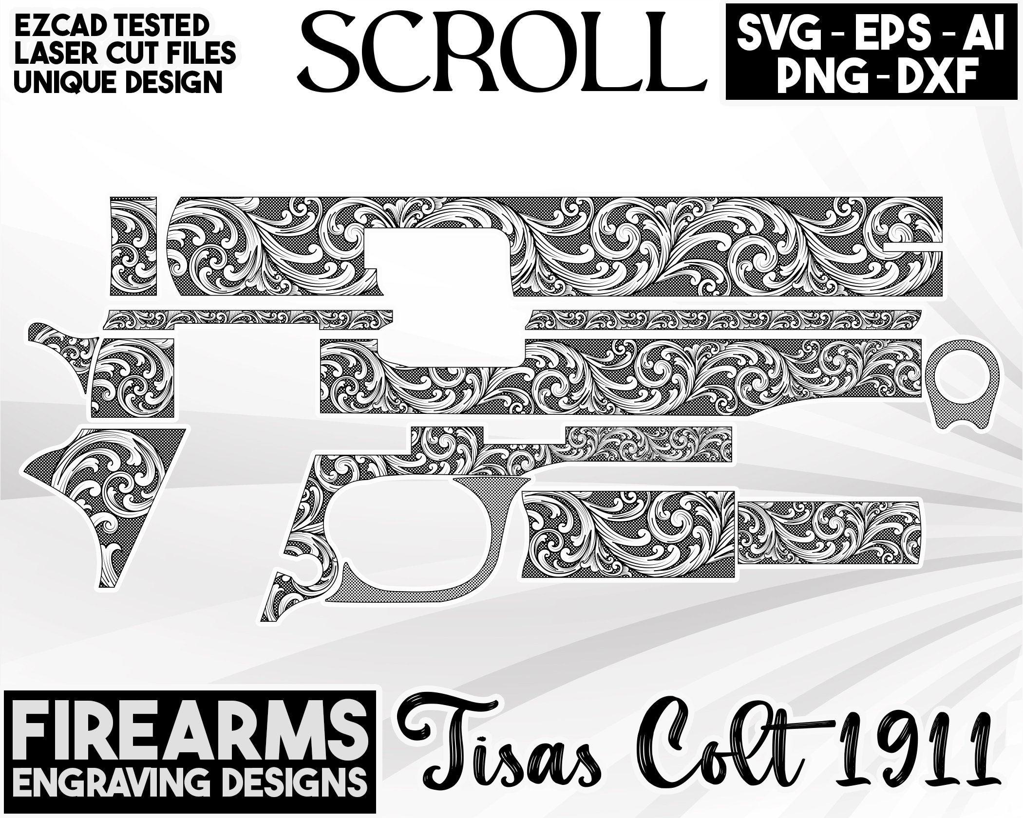 Custom Scroll Work Laser Engraving Design for Tisas Colt1911 Firearms ...