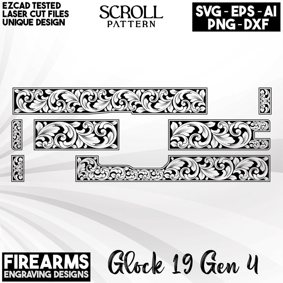 Glock19 Gen4 Scroll Work Laser Engraving Design, Firearm Scroll Work ...