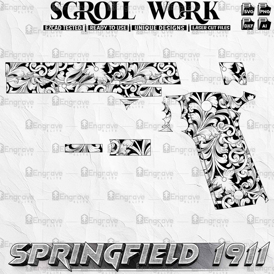 Custom Springfield1911 Firearm Scrollwork Pattern Laser Engraving Files ...