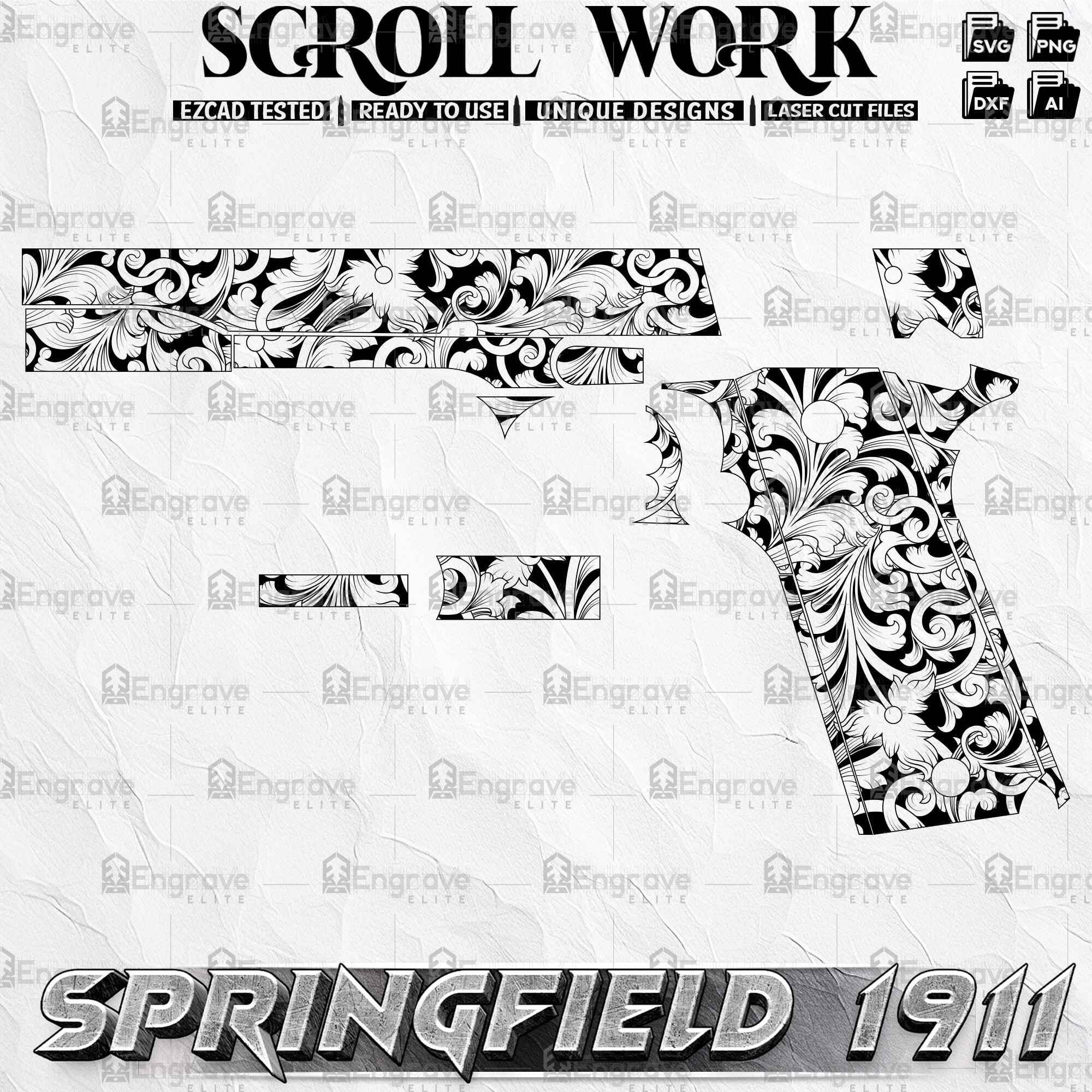 Custom Springfield1911 Firearm Scrollwork Pattern Laser Engraving Files ...