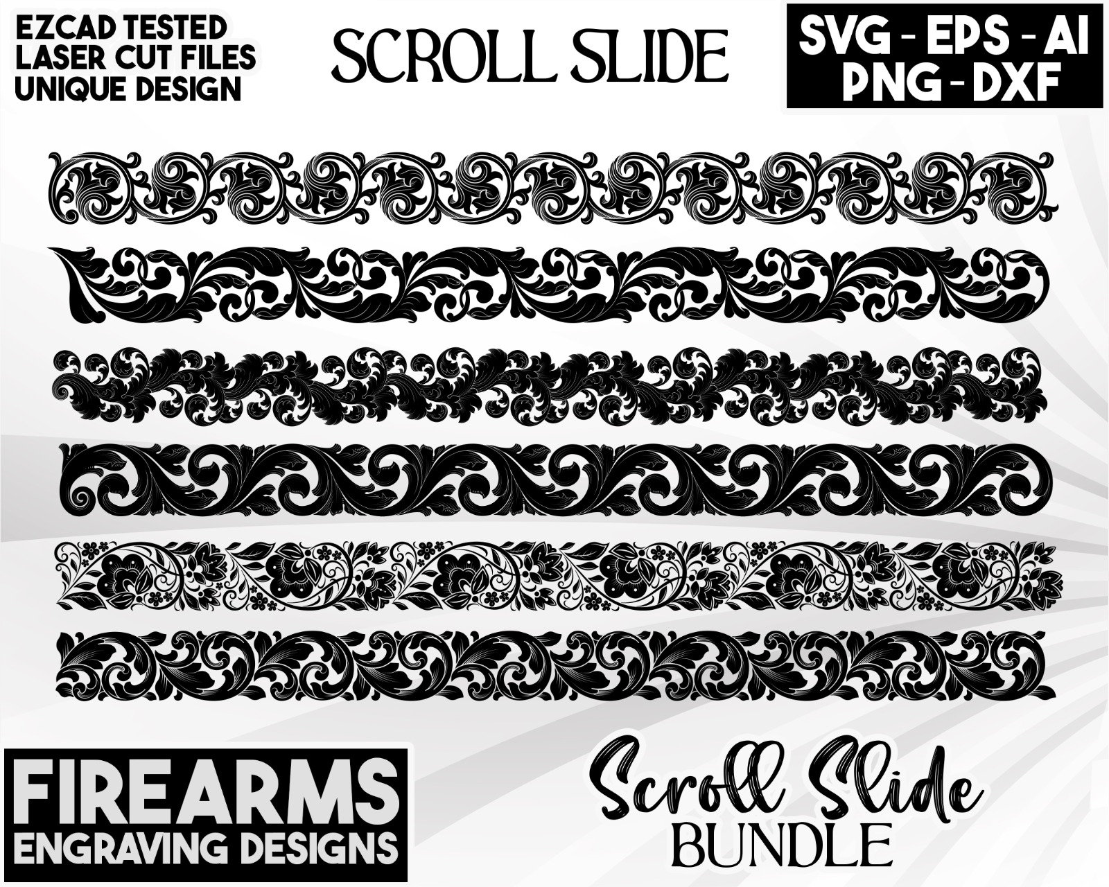 Scroll Work Slide Pattern Bundle,vector Gun Scroll Designs, Firearms ...