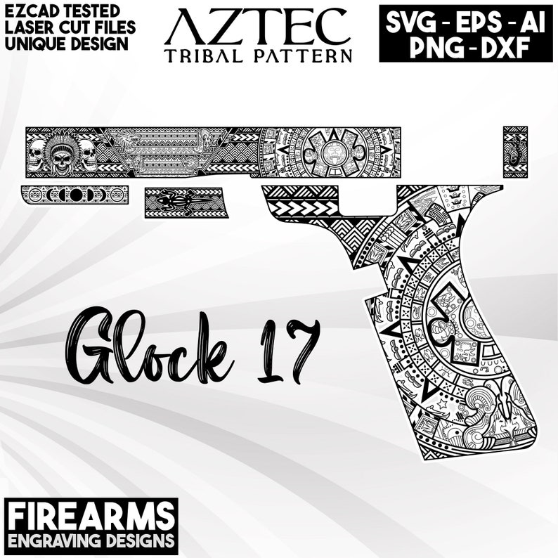 Glock 17 Firearm Aztec Laser Engraving Designs: High-quality Patterns ...