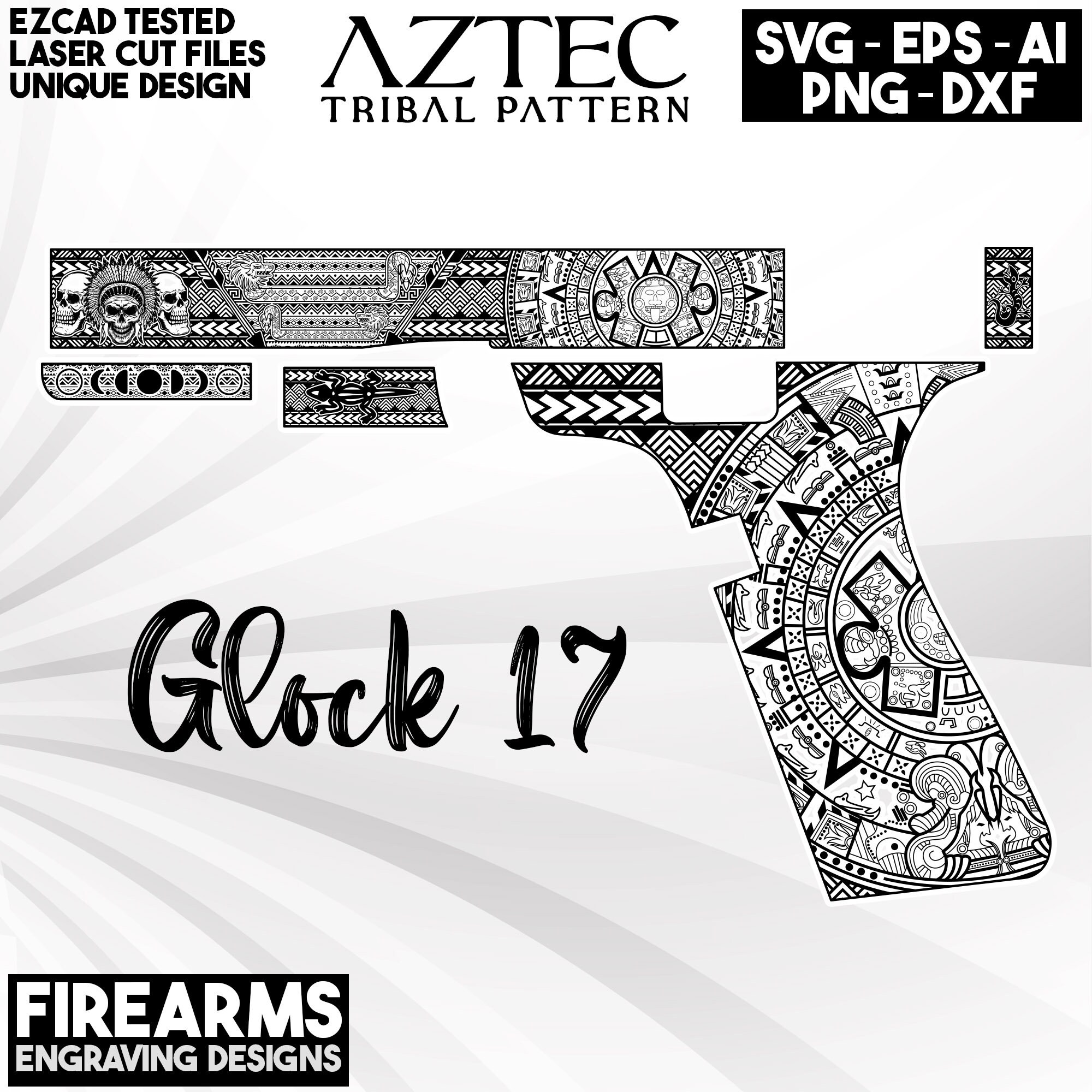 Glock 17 Firearm Aztec Laser Engraving Designs: High-quality Patterns ...