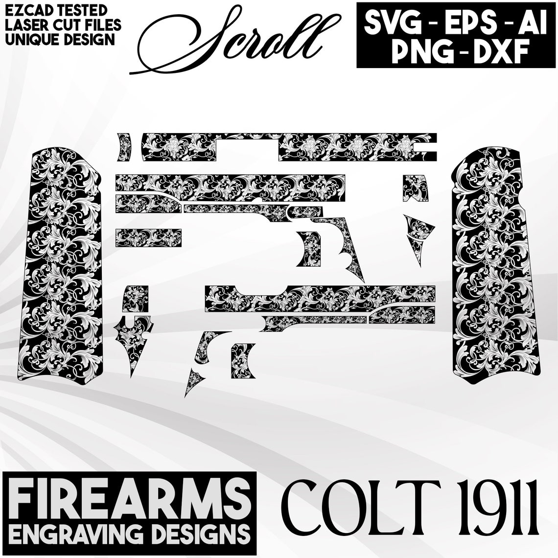 Colt 1911 Firearms Scroll Work Laser Engraving Design, Laser Scroll ...