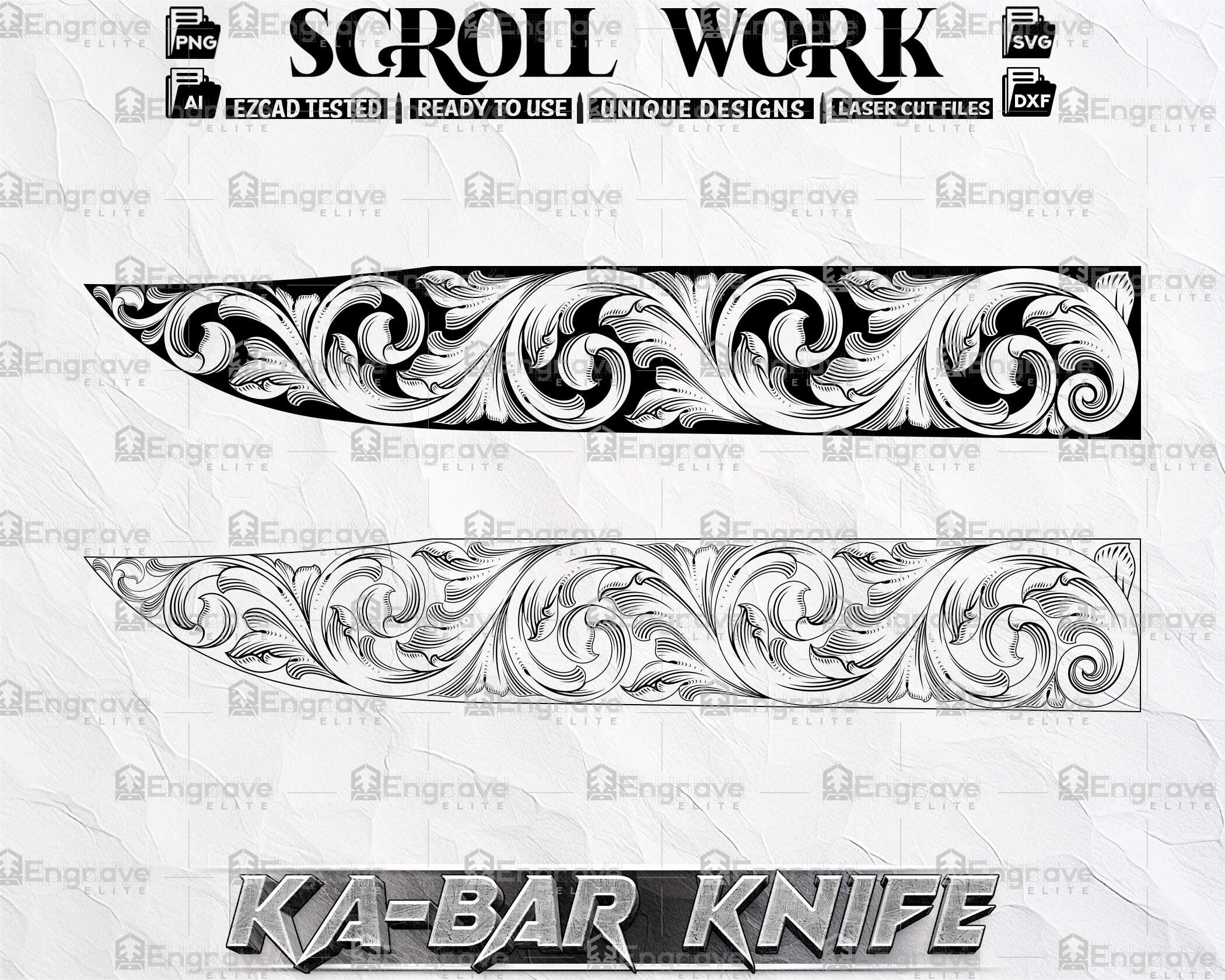 Custom KA-BAR Knife Design, Complex Scroll Work Laser Engraving Design ...