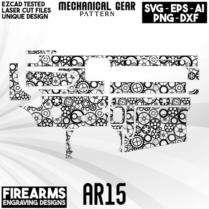 AR-15 Firearm Mechanical Gear Pattern Laser Engraving Design | Custom ...