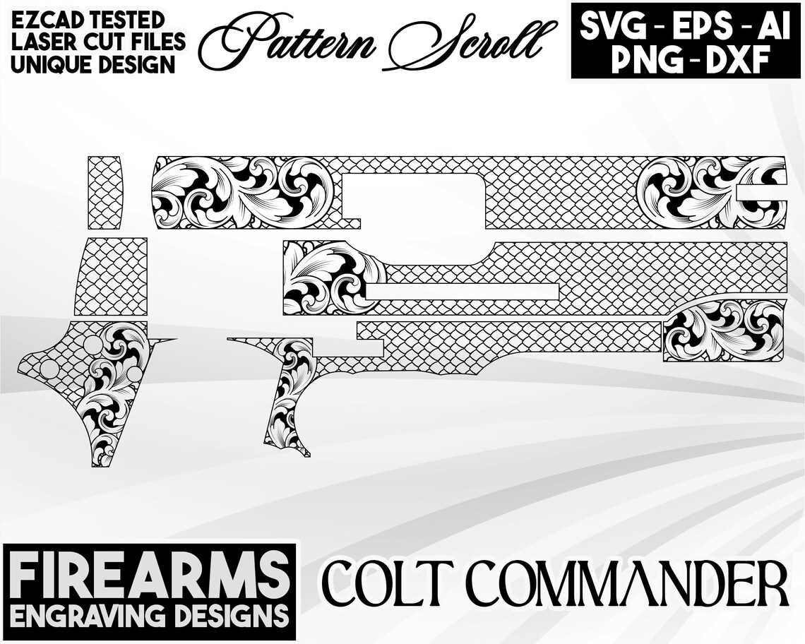 Colt Commander Pattern and Scroll Work Laser Engraving Design, Scroll ...