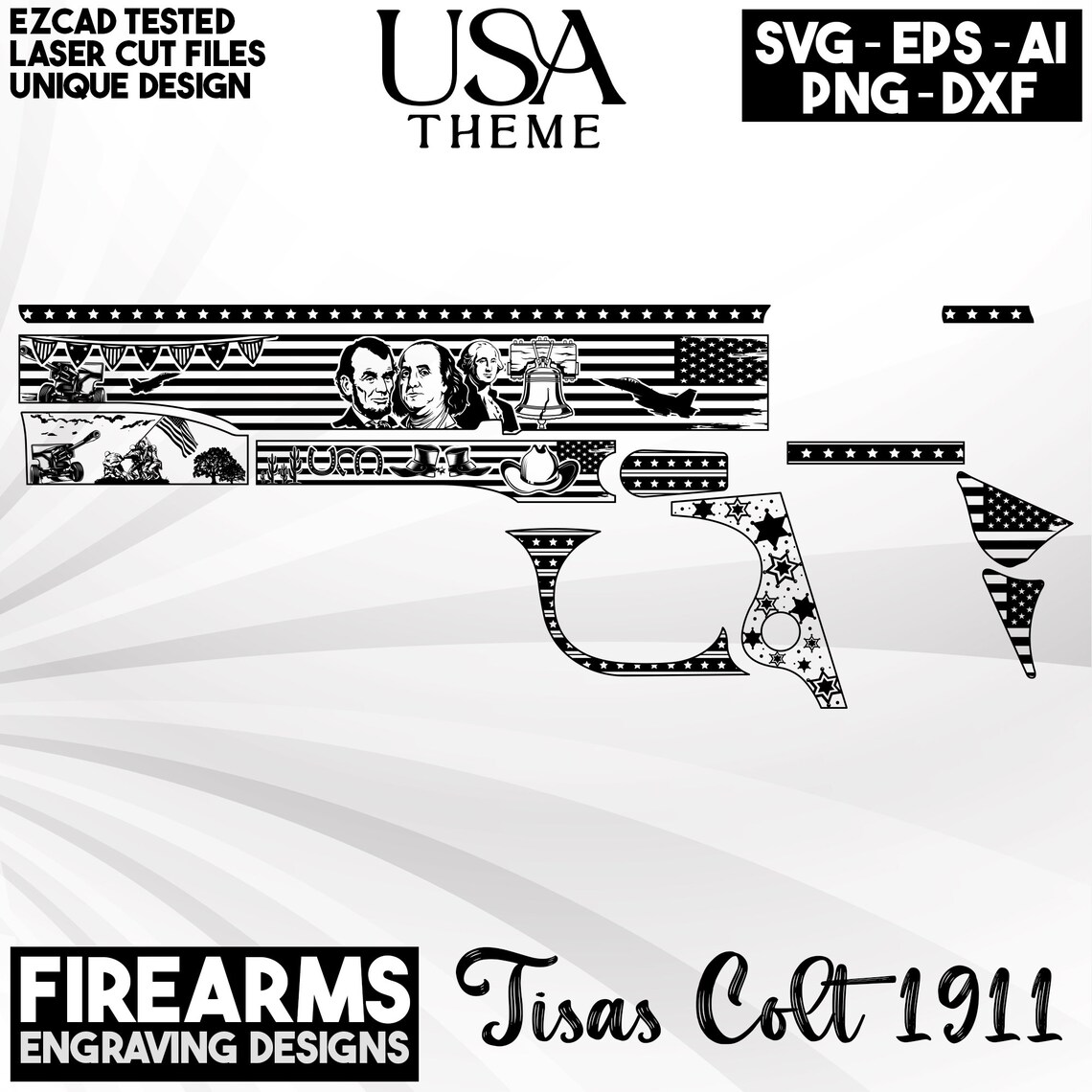 Tisas Colt 1911 USA Traditional Theme Laser Engraving Design, Colt USA ...
