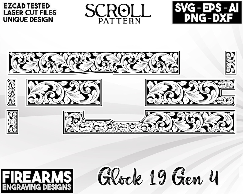 Glock19 Gen4 Scroll Work Laser Engraving Design, Firearm Scroll Work ...
