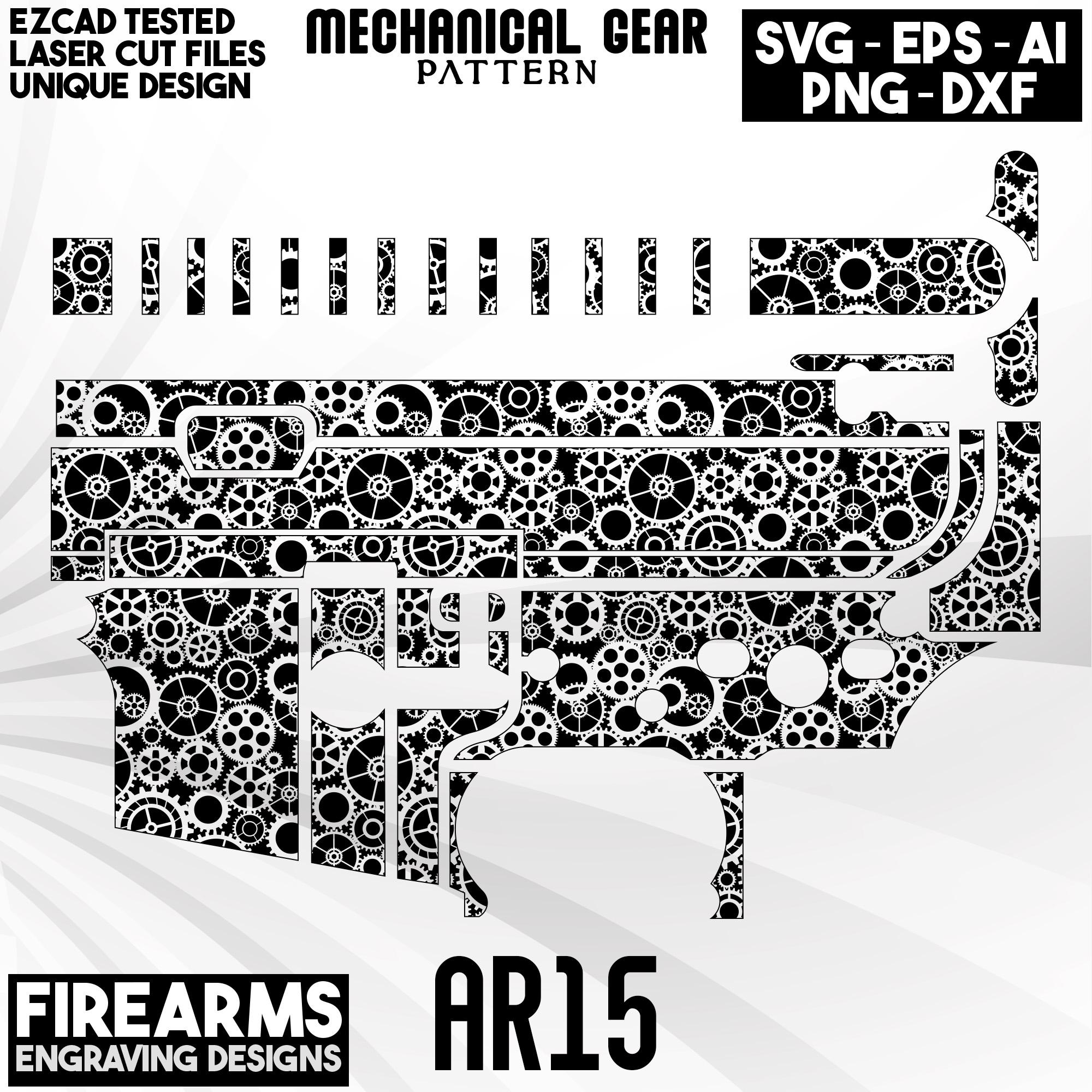 AR-15 Firearm Mechanical Gear Pattern Laser Engraving Design | Custom ...