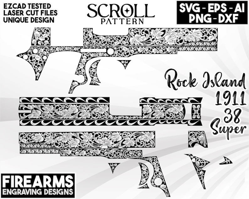 Rock Island 1911 Super 38 Scroll Laser Engraving Files (SVG Ai) - Etsy