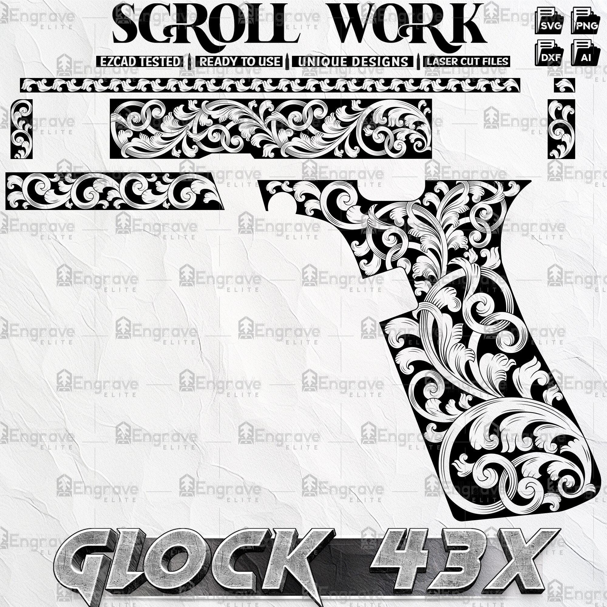 Custom Glock43x Scroll Engraving Files, Scroll Filigree Svg, Glock ...