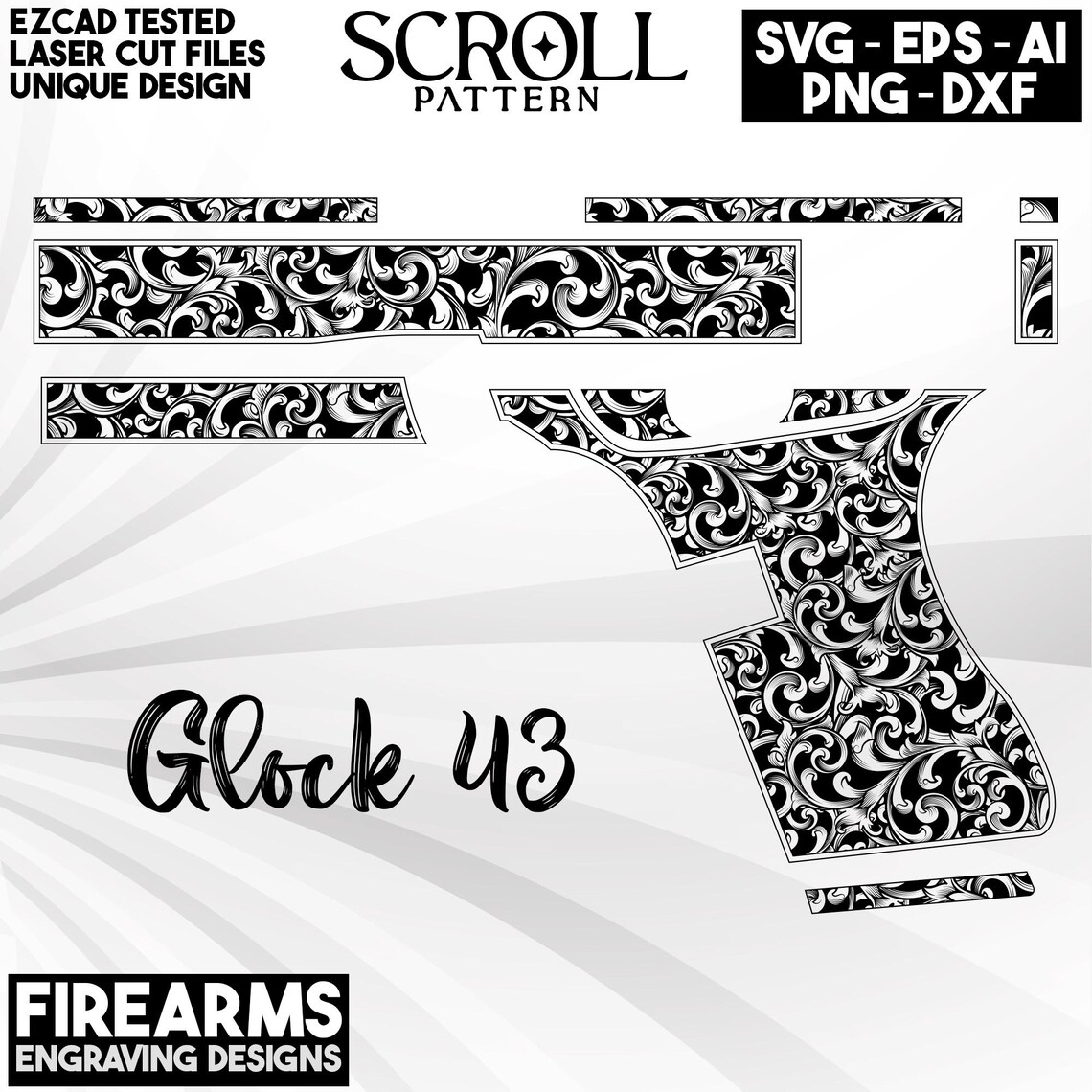 Glock43 Scroll Pattern Laser Engraving Files, Glock Firearms Scroll ...