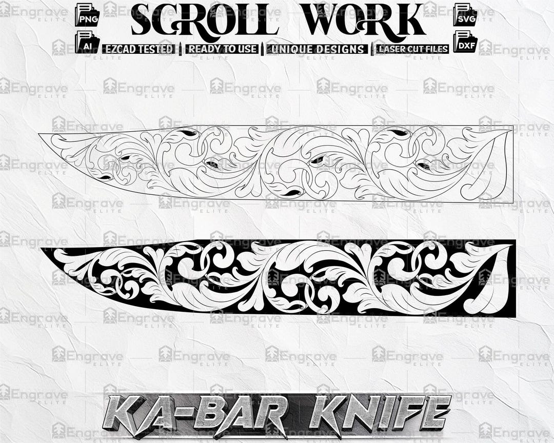 Floral KA-BAR Knife Scroll Laser Engraving Files, Knife Lightburn Laser ...