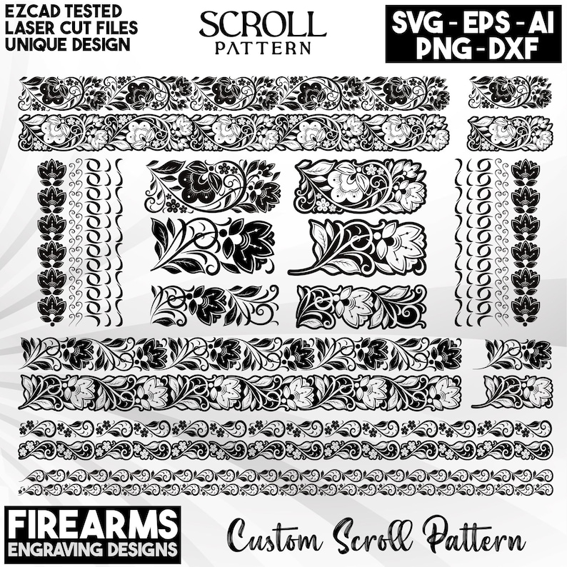 Custom Scroll Slide Pattern Laser Engraving Design, Scroll SVG File, Scroll Pattern, Firearms ...