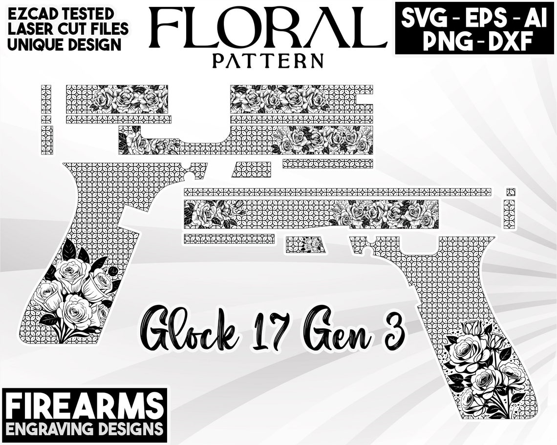 Glock 17 Gen 3 Floral Gun Design, Floral Engraving Design, Floral Gun ...