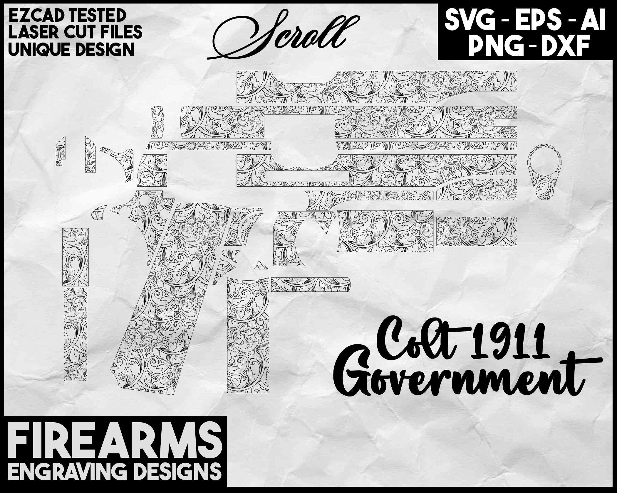 Custom Scroll Work Laser Engraving Pattern Design for Colt1911 Firearms ...