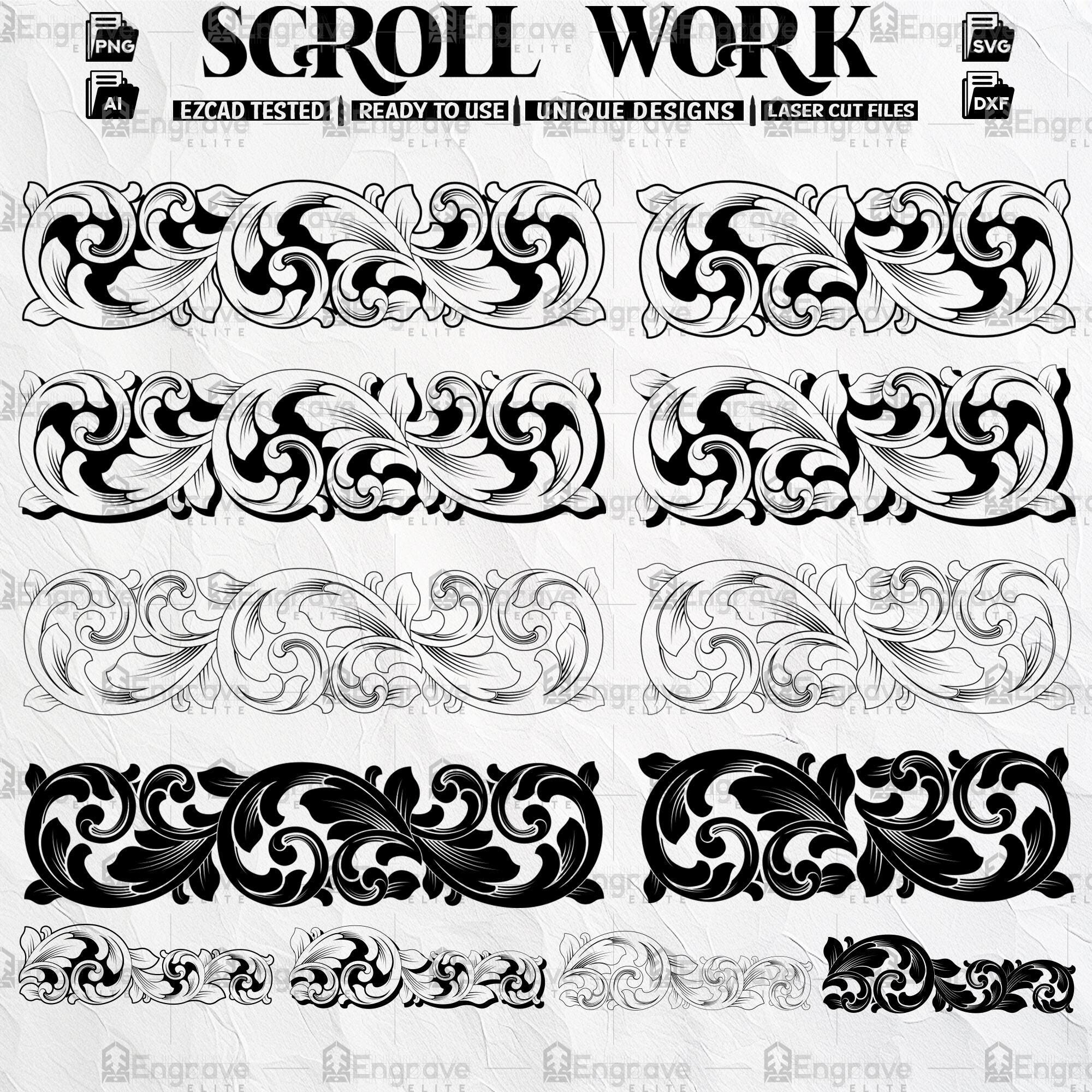 Custom Scroll Work Laser Engraving Design Bundle, Scroll Slide Patterns ...