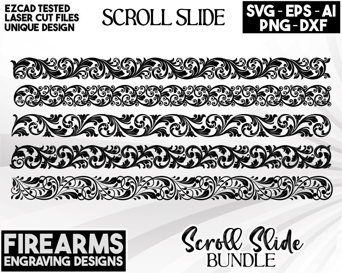 Scroll Work Slide Pattern Bundle,vector Gun Scroll Designs, Firearms ...
