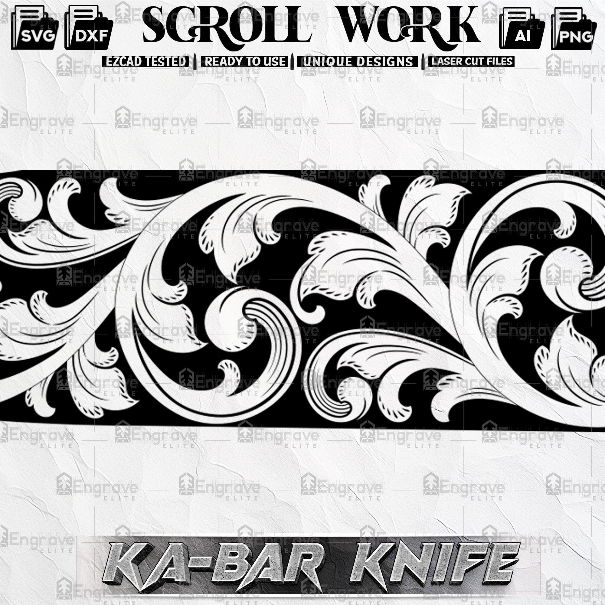 Custom Knife Scroll Laser Engraving Files, KA-BAR Knife Design, Knife ...
