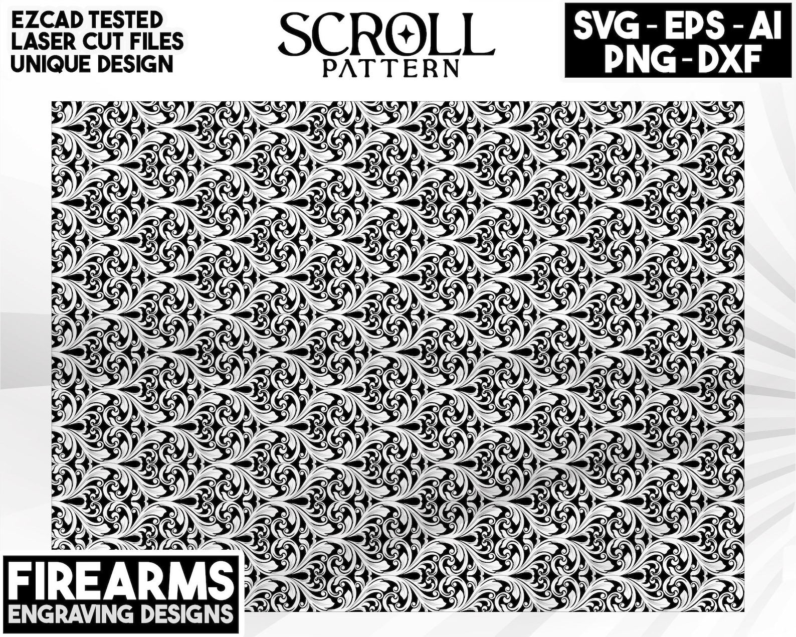 Seamless Scroll Pattern Laser Engraving Design, Firearms Scroll Work ...